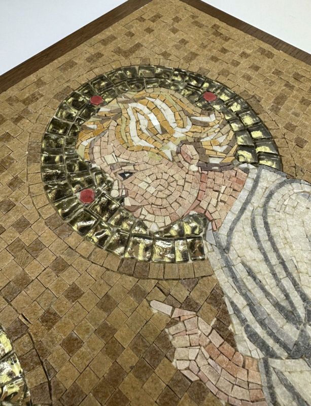 Handmade mosaic of St. Joseph holding Baby Jesus - AllFromJordan
